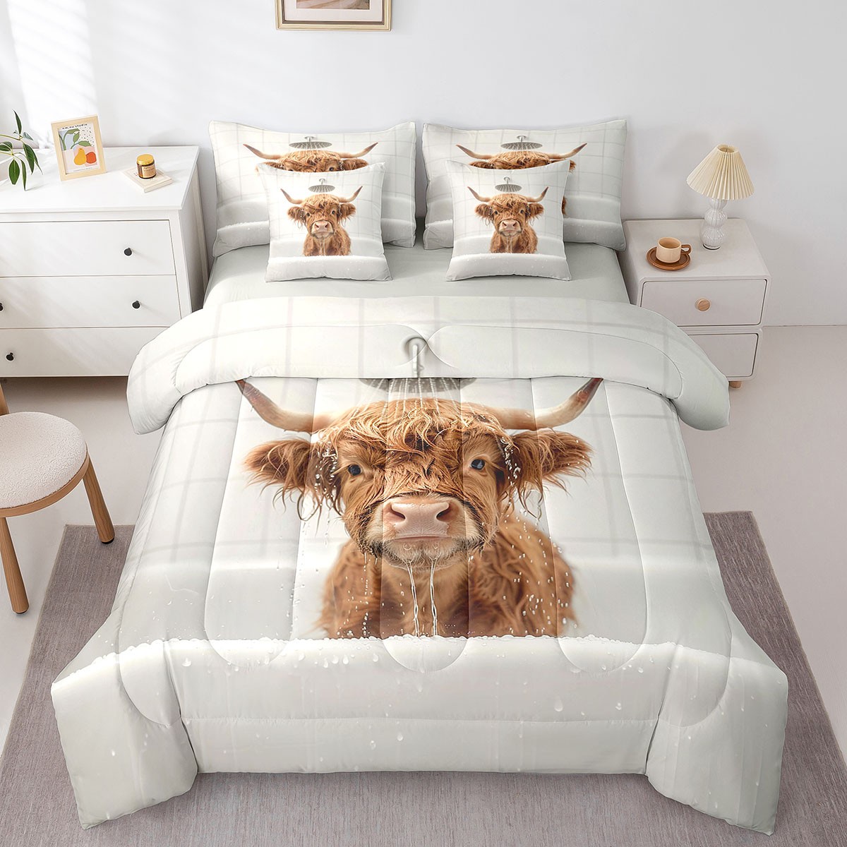 jejeloiu Kawaii Highland Cow Bedding Comforter Set 7 Pieces,Western ...