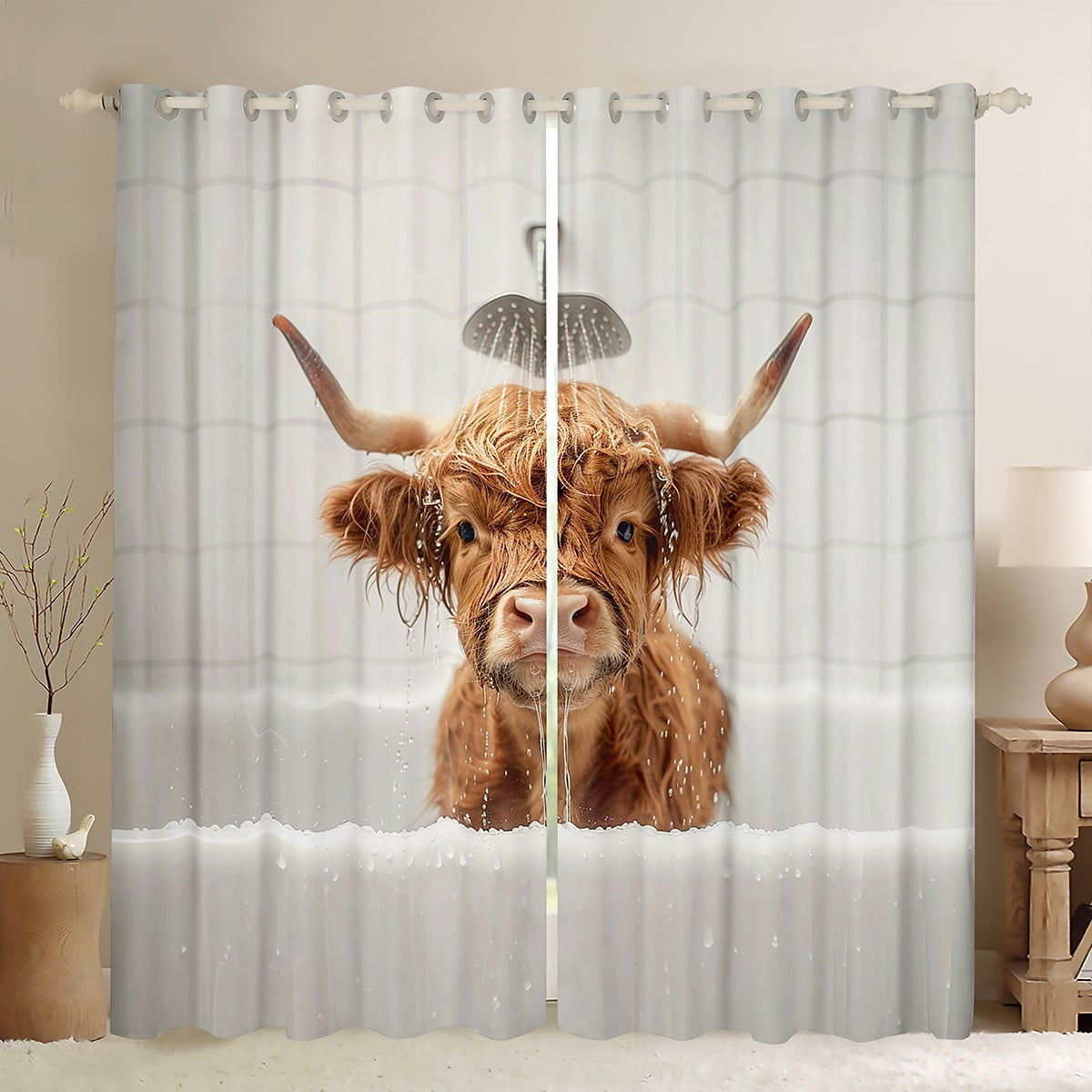 jejeloiu Kawaii Highland Cow Blackout Curtains Set of 2 (38x54 Each),Western Country Cabin ...