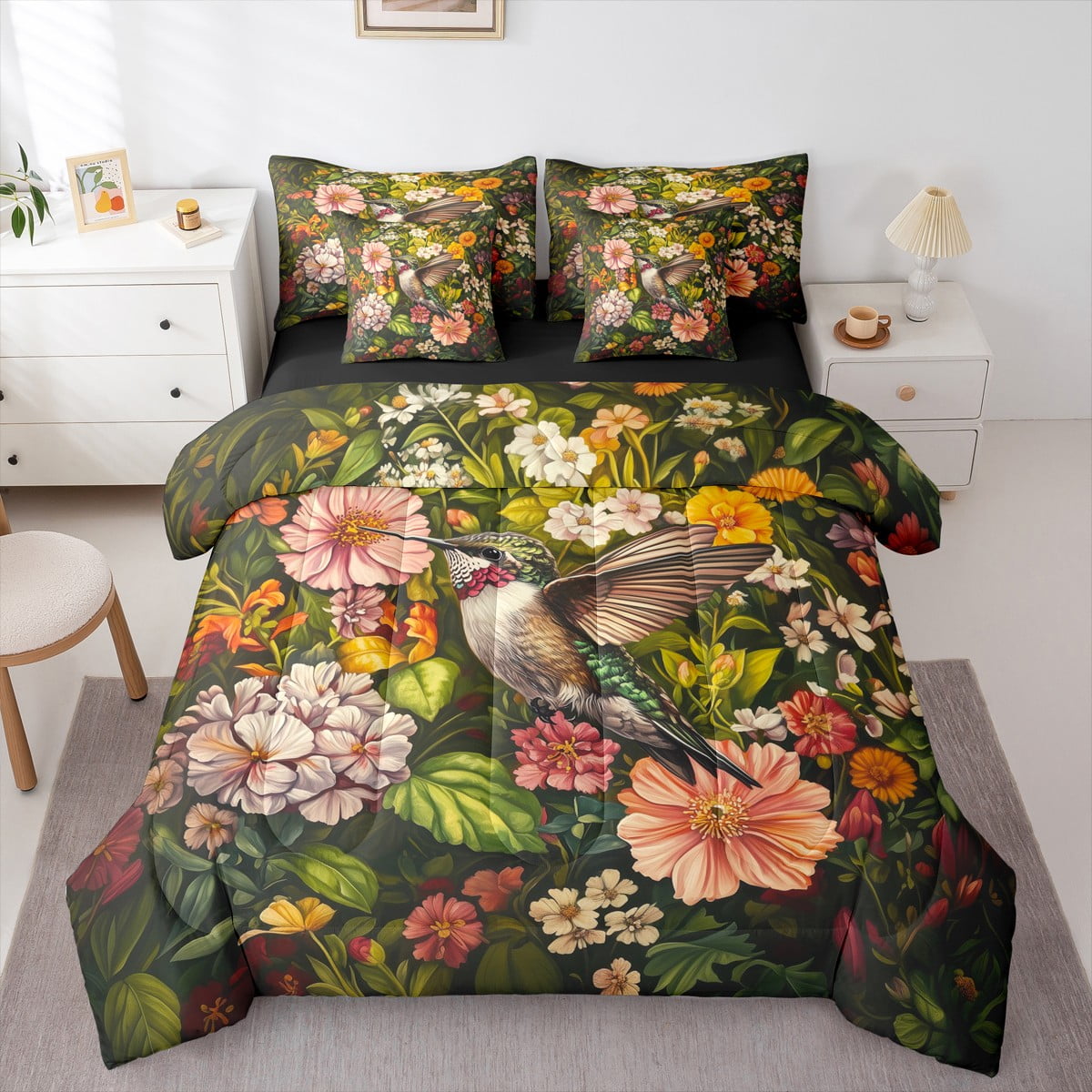 jejeloiu Kawaii Hummingbird 7-Piece Bedding Comforter Set,Country ...