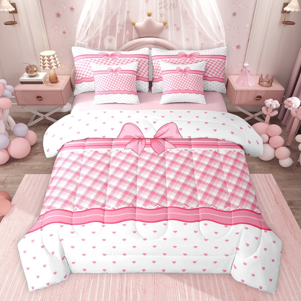 jejeloiu Kawaii Loves Pattern 7pcs Bedding Comforter Set,Pink Cute ...