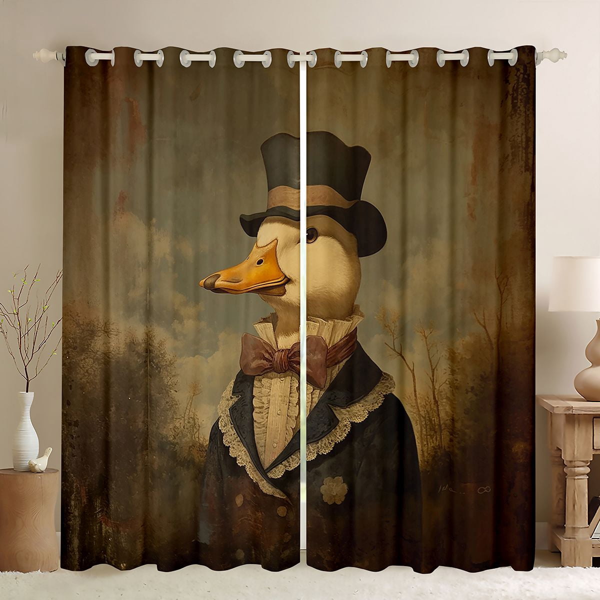 jejeloiu Kawaii Mallard Bowtie Blackout Curtains Set of 2 (52x84 Each ...