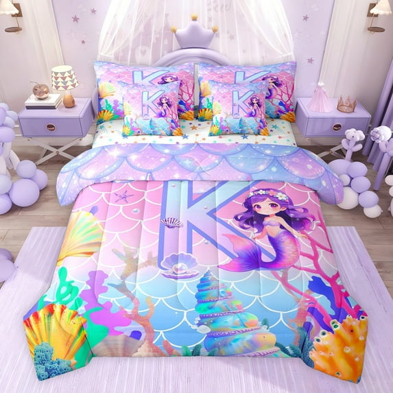 jejeloiu Kawaii Mermaid Print 7-Piece Bedding Comforter Set,Letter K ...