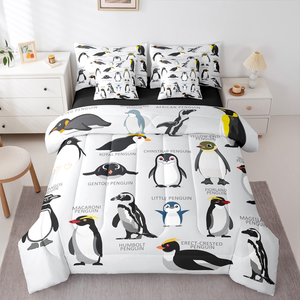 jejeloiu Kawaii Penguin Bedding Comforter Set 7 Pieces,Ocean Sea Animal ...