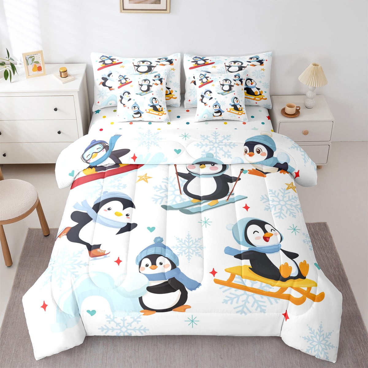 jejeloiu Kawaii Penguin Bedding Comforter Set 7pcs,Cartoon Character ...