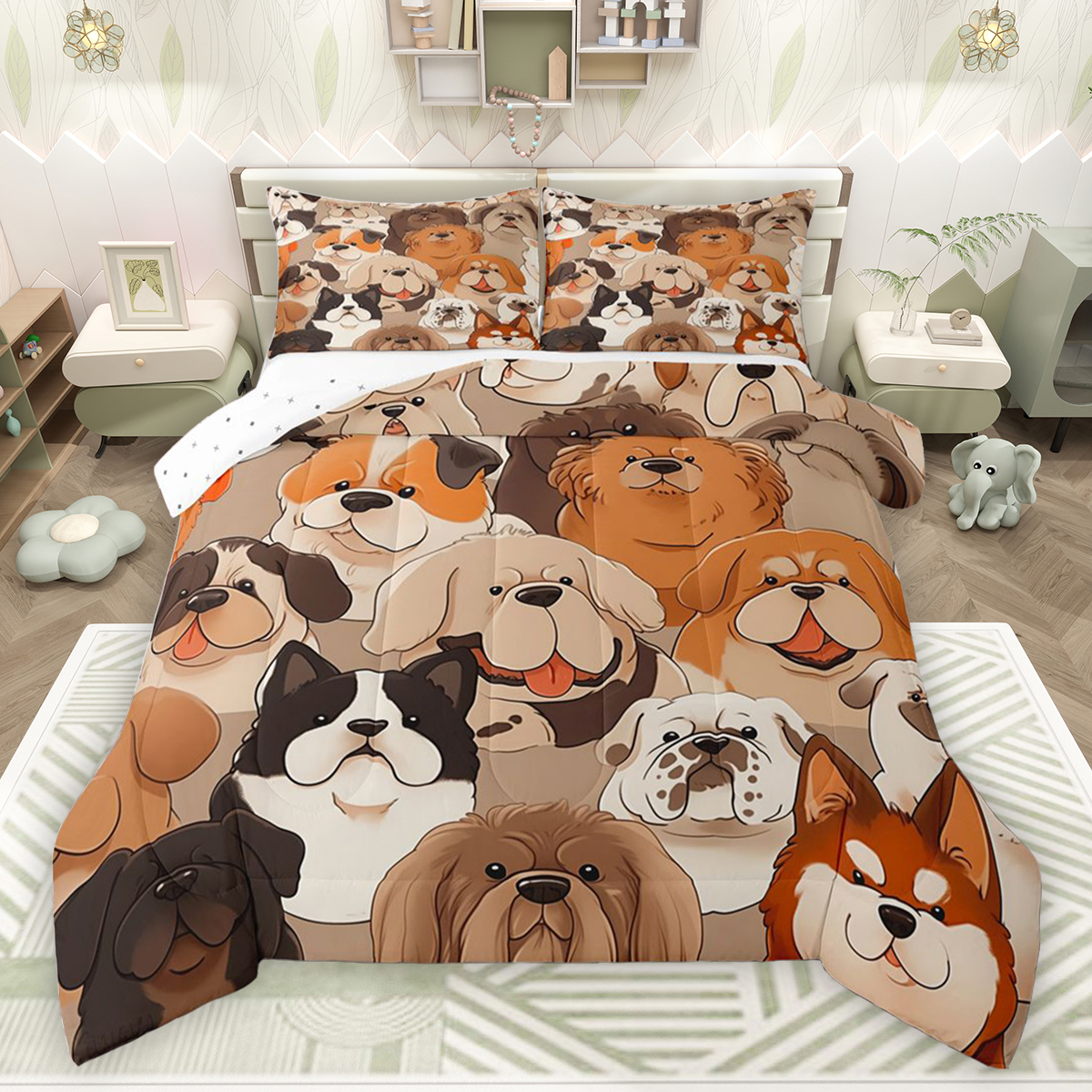 jejeloiu Kawaii Puppy Dogs Queen Comforter Set,Cartoon Pet Animal ...