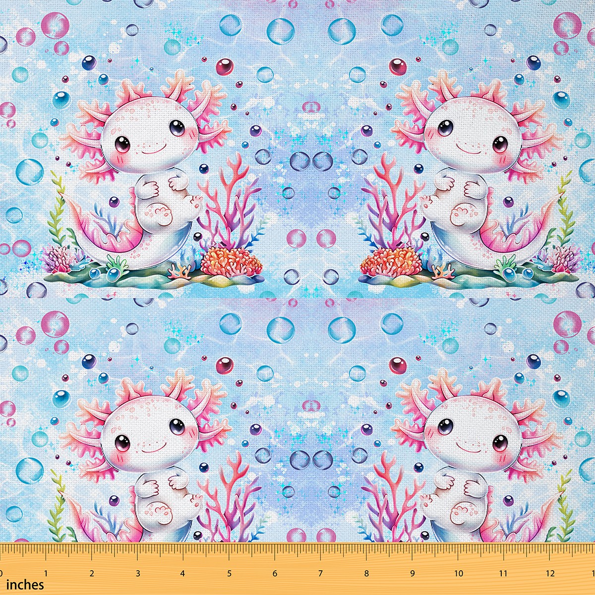 jejeloiu Kawaii Salamander Axolotl Fabric by the Yard 1 Yard,Magic Sea ...