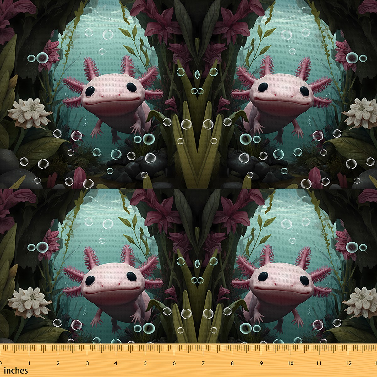 jejeloiu Kawaii Salamander Axolotl Fabric by the Yard 2 Yards,Magic Sea ...