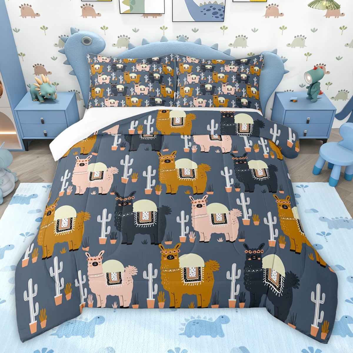 jejeloiu Kawaii Sheep Queen Comforter Set,Cartoon Plant Cactus Bedding ...