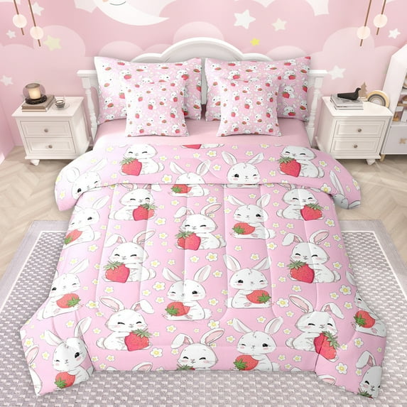 jejeloiu Kawaii White Rabbit 7pcs Bedding Comforter Set,Res Sweet ...