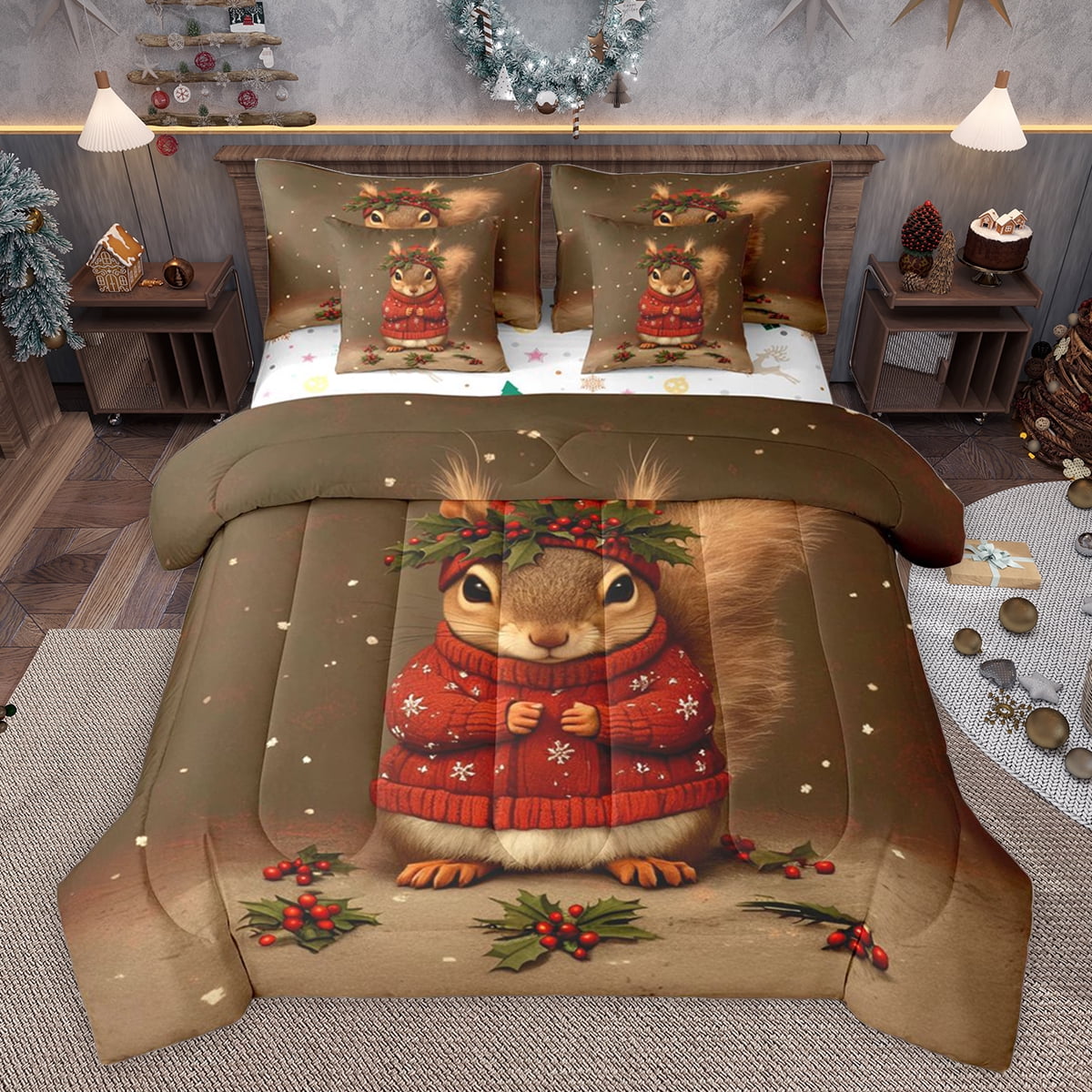 jejeloiu Kawaii Wild Squirrel 7-Piece Twin Bedding Sets,Rustic ...