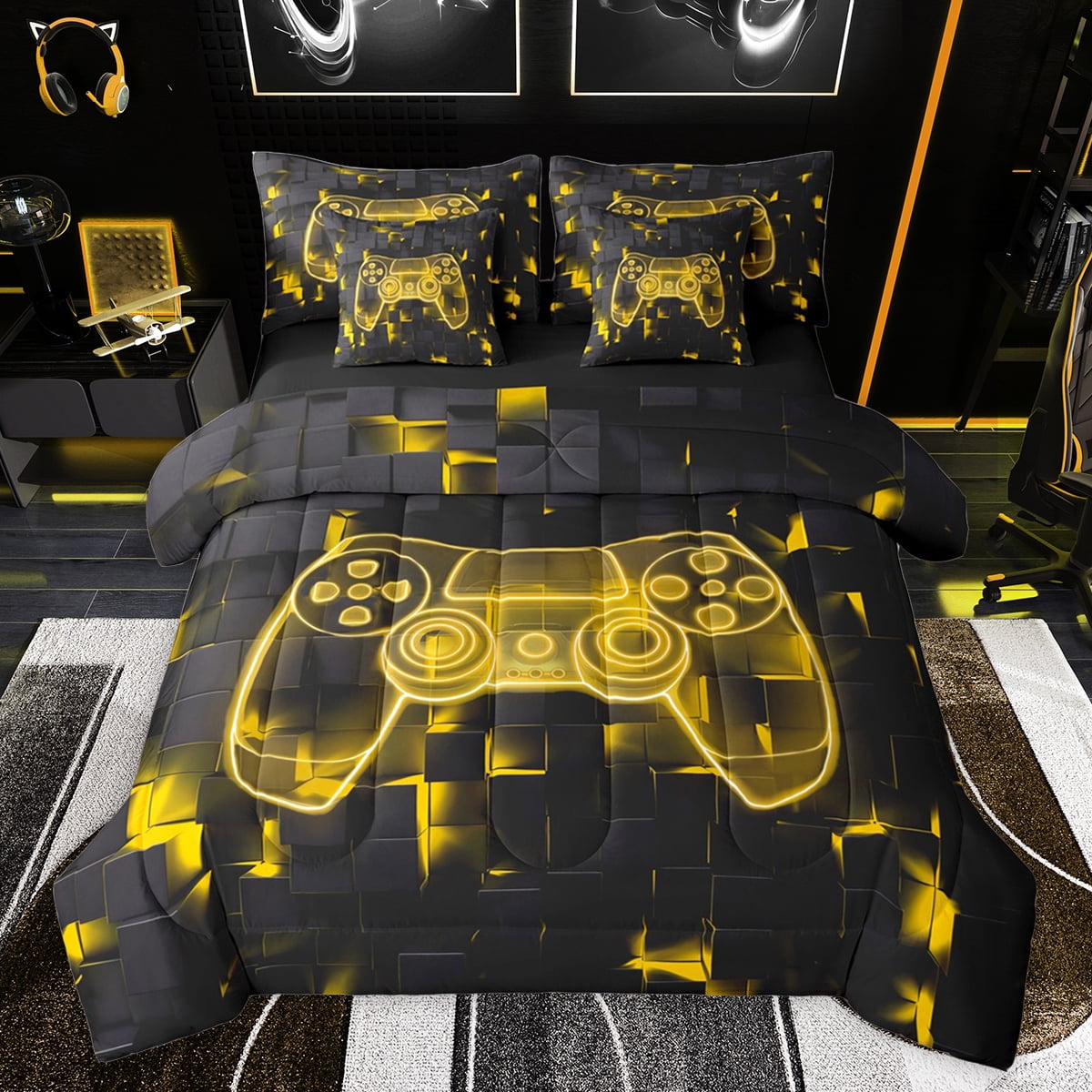 jejeloiu Kids Gamepad Controller 7pcs Bedding Comforter Set,Gamer ...