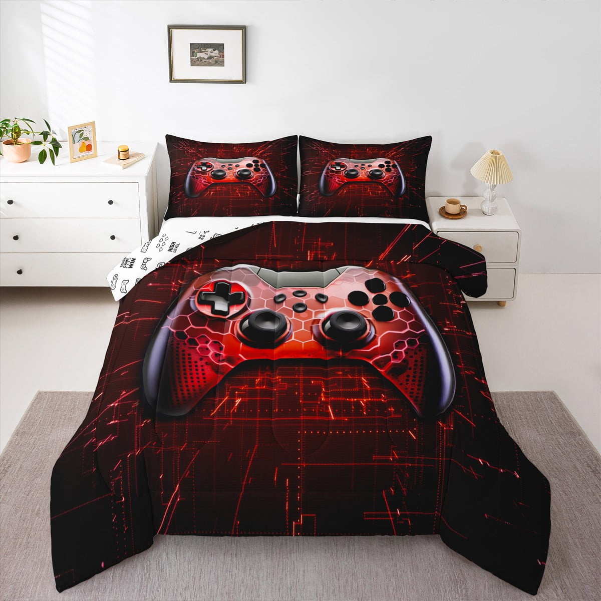 jejeloiu Kids Gamepad Controller Queen Comforter Set,Teen Video Game ...