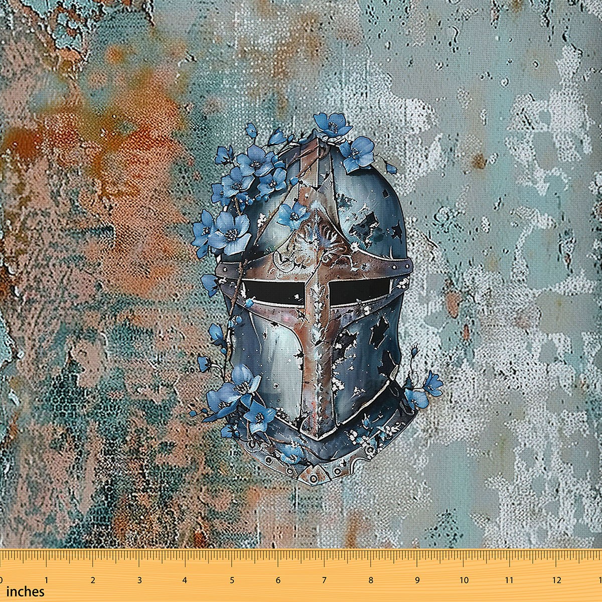 jejeloiu Knight Helmet Flower Fabric by the Yard 1 Yard,Retro Medieval ...