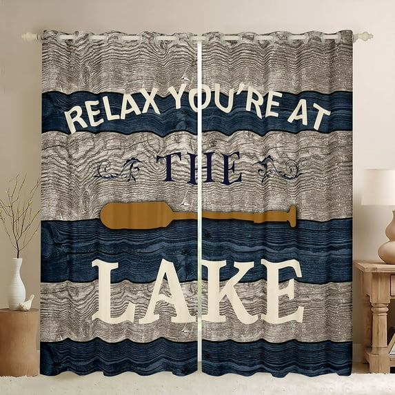 jejeloiu Lake Games Curtains Pack of 2 (42x84 Each),Brown Paddle Print ...