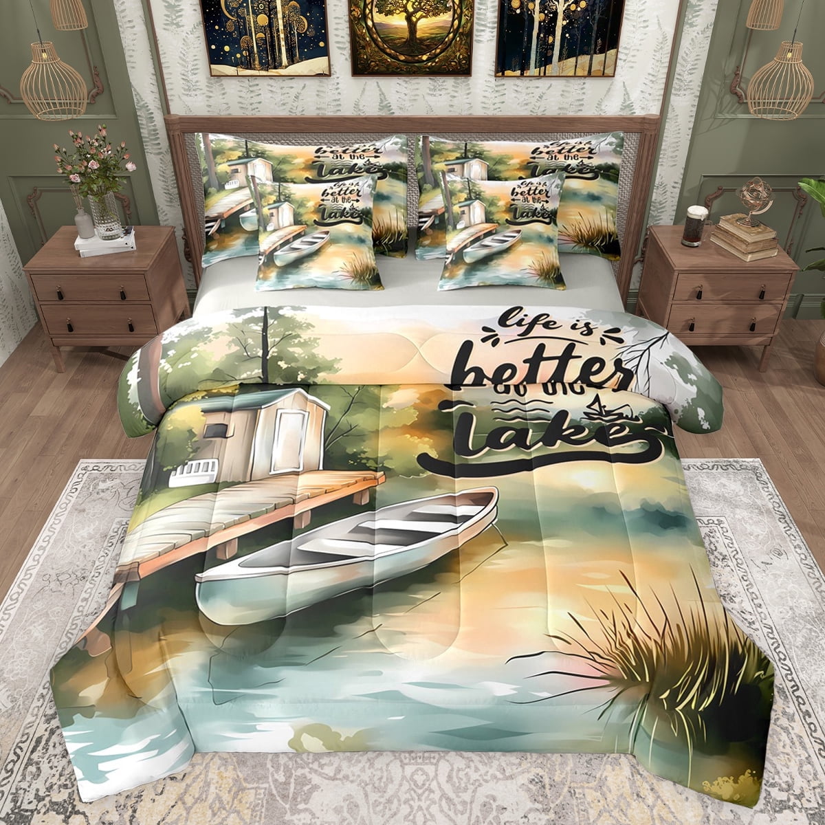 jejeloiu Lake House 7 Pieces Bedding Comforter Set,Rustic Farmhouse ...