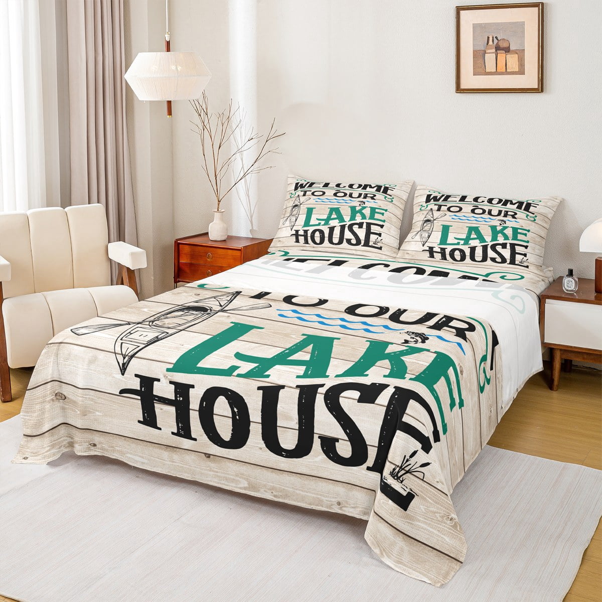 jejeloiu Lake House Full Size Sheets,Old Barn Door Bed Sheets,Rustic ...