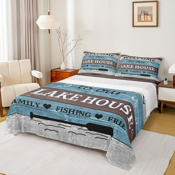 jejeloiu Lake Paddle Full Size Sheets,Lake Life Bed Sheets For Men ...