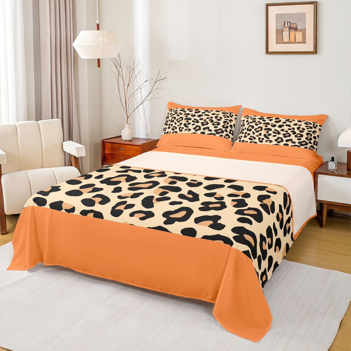jejeloiu Leopard Cheetah Pattern Bed Sheets,Chic Minimalism Artwork ...