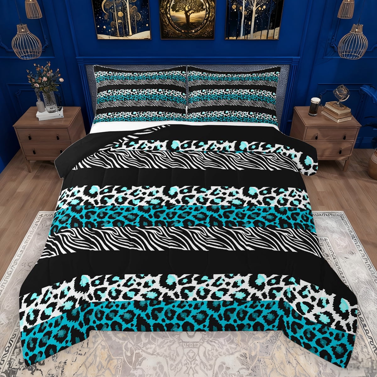 jejeloiu Leopard Cheetah Pattern Full Size Comforter Sets,Chic Zebra ...