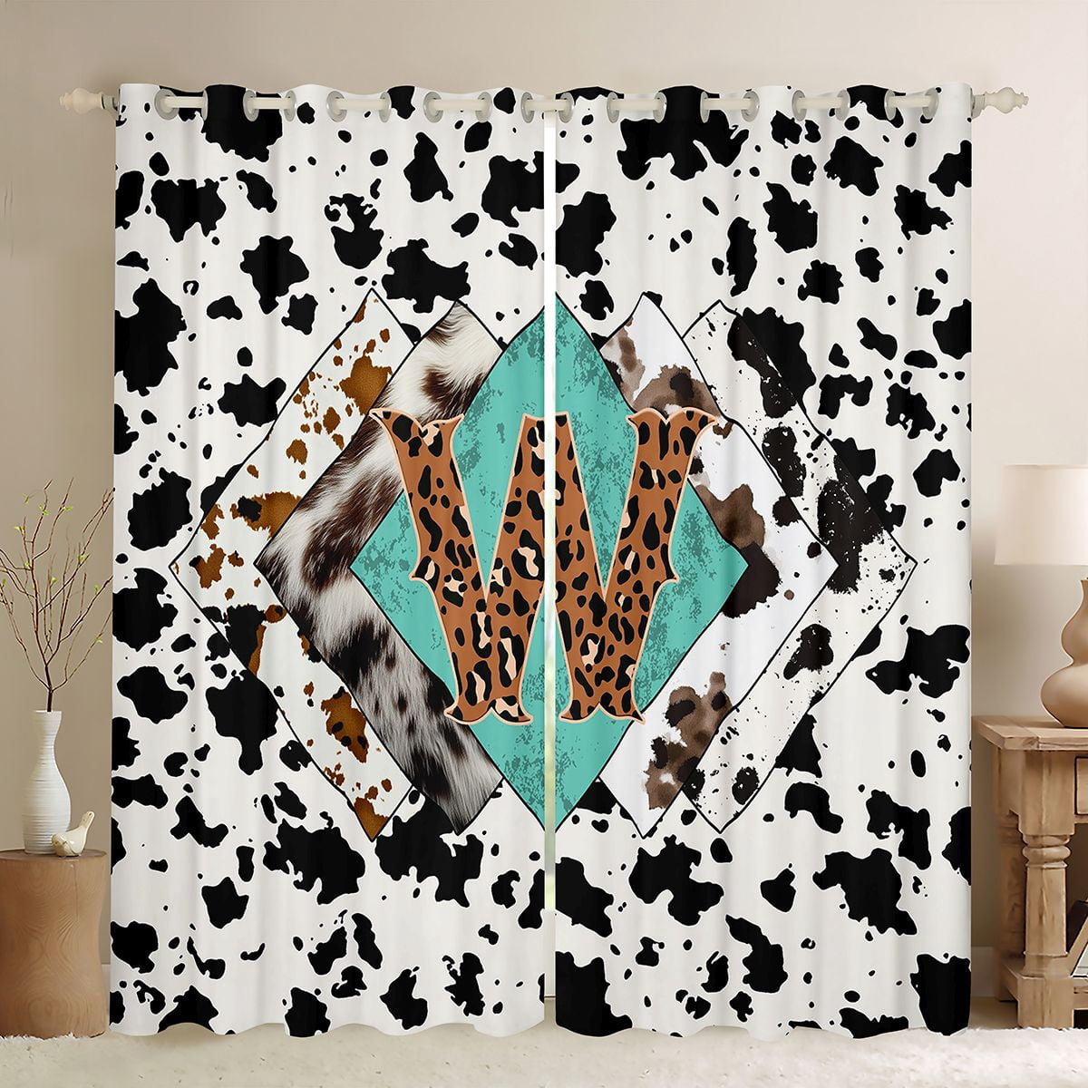 jejeloiu Leopard Western Alphabet W Curtains Pack of 2 (42x84 Each) For ...