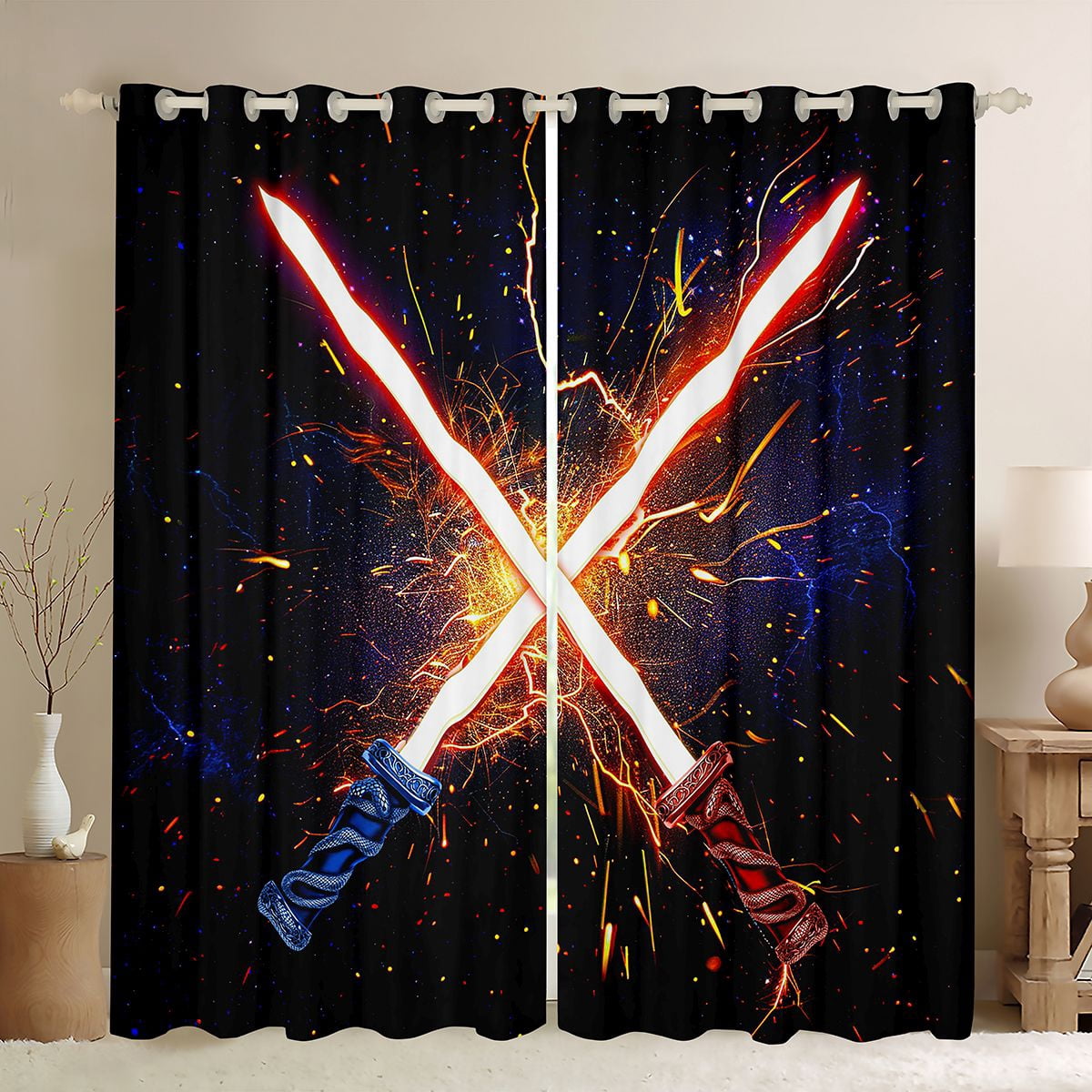jejeloiu Lightsaber Fashion Games Blackout Curtains Set of 2 (52x84 ...