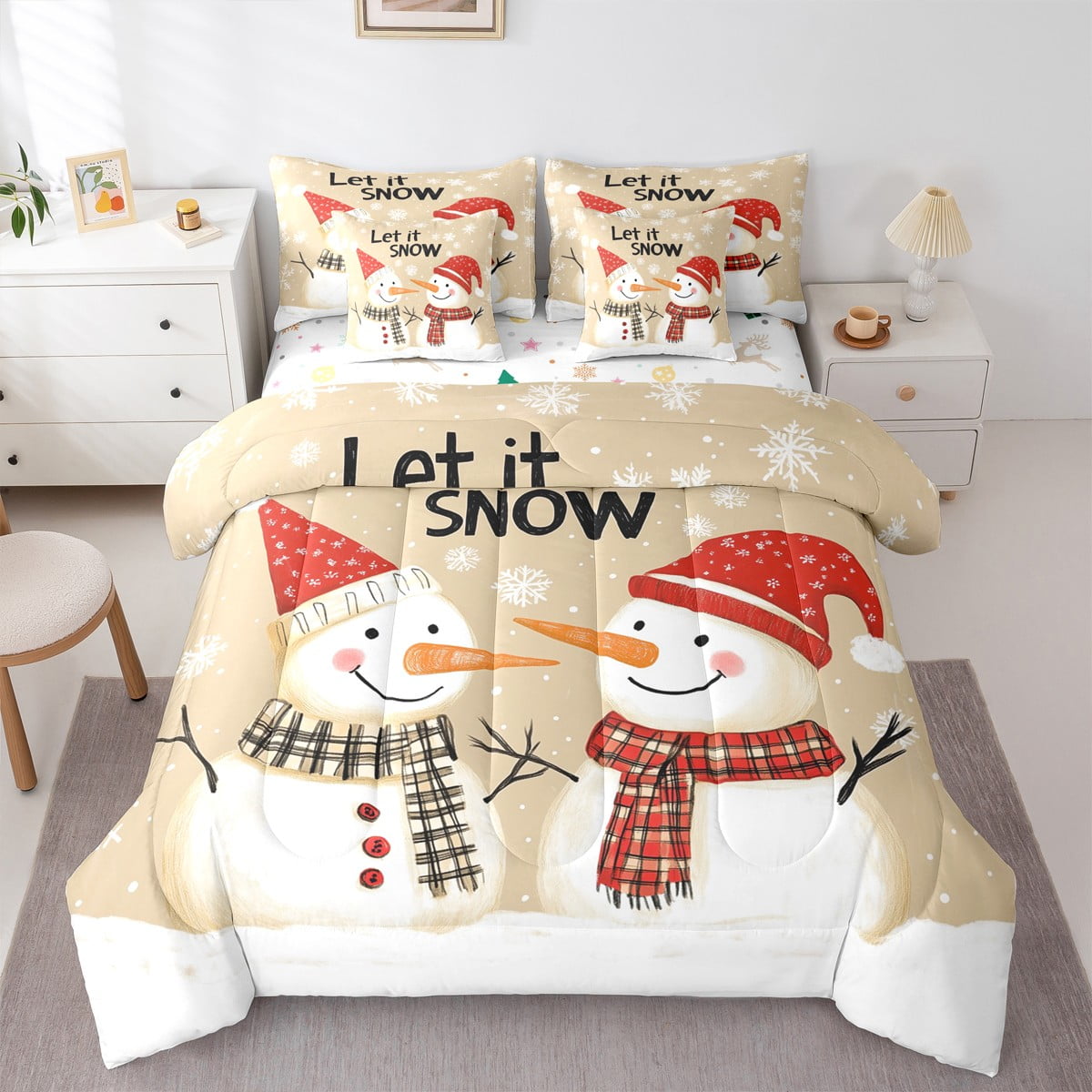 jejeloiu Lovely Snowman 7-Piece Bedding Comforter Set,Merry Christmas ...