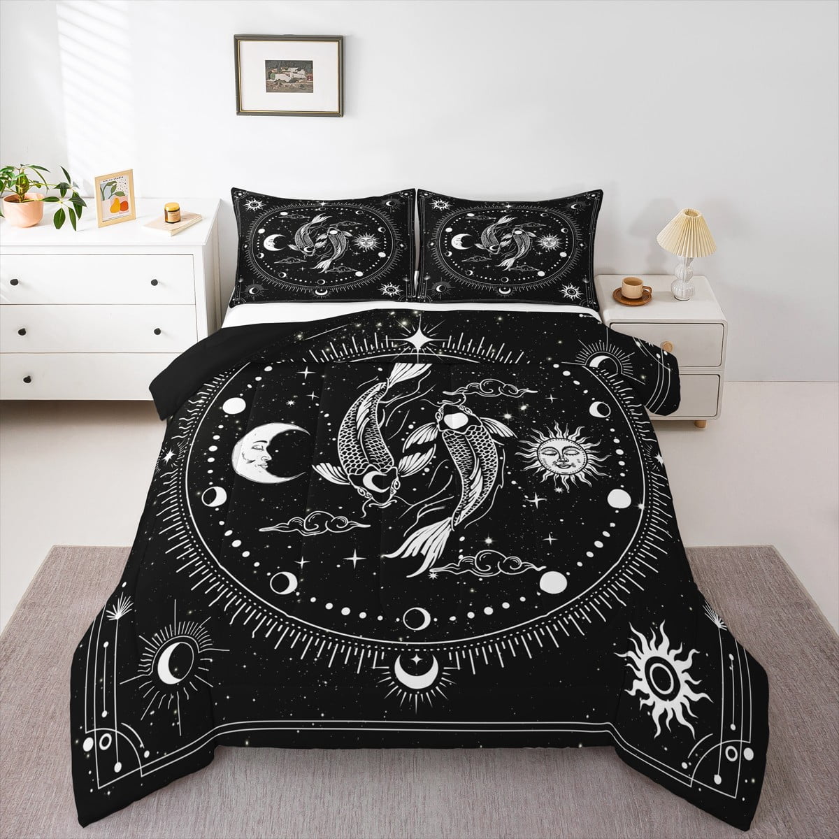 jejeloiu Lunar Eclipse Bedding Comforter Set,Carp Fish Twin Comforter ...