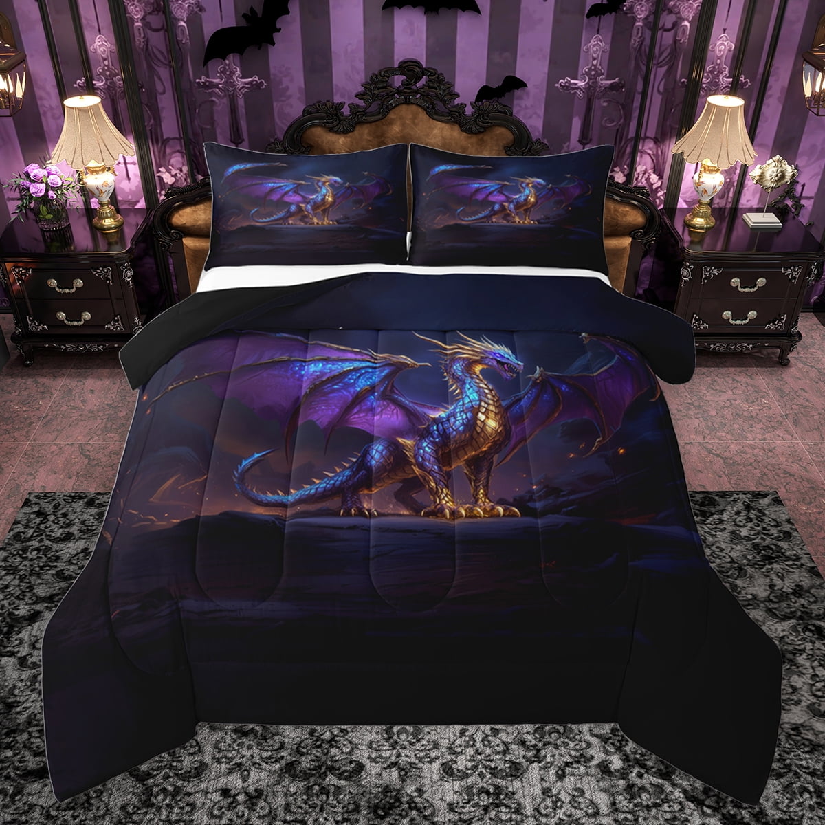 jejeloiu Magic Animal Dragon Bedding Comforter Set,Ancient Fantasy ...