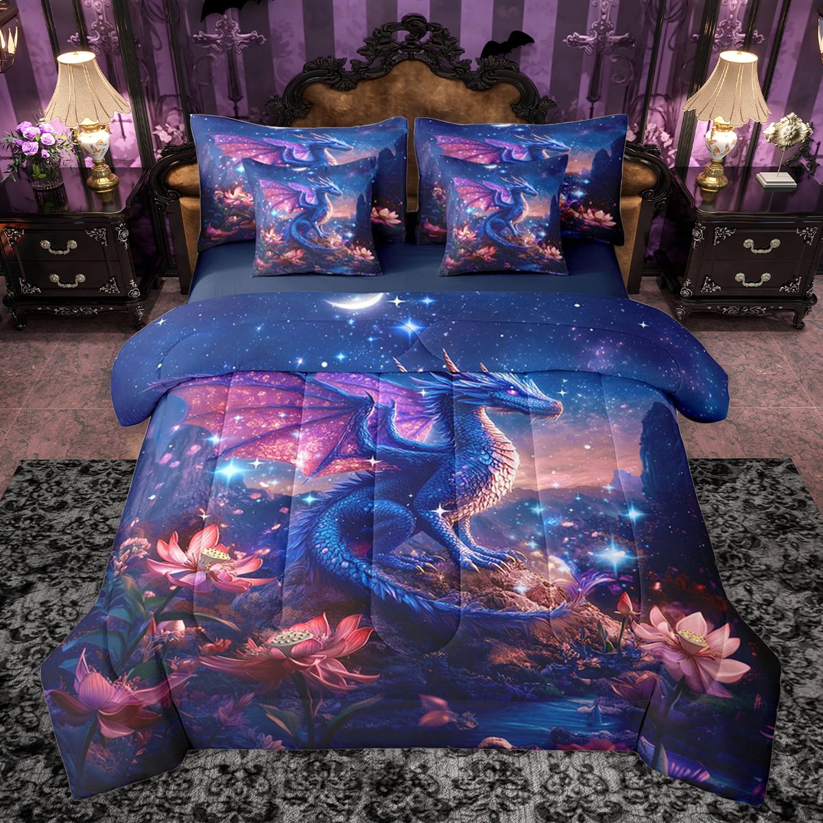 jejeloiu Magic Cartoon Dragon 7-Piece Twin Bedding Sets,Pink Lotus ...