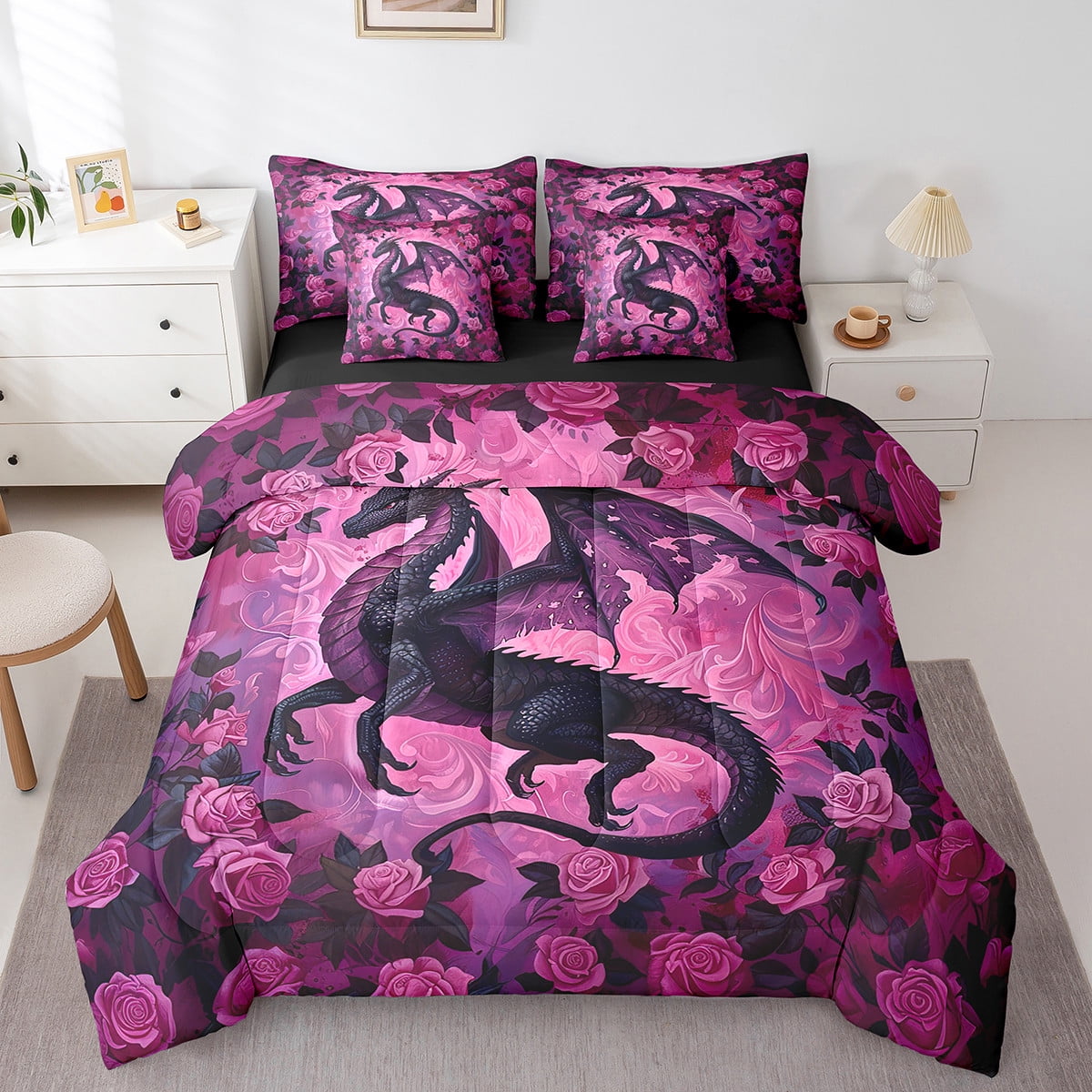 jejeloiu Magical Animal Dragon Bedding Comforter Set,7 Pieces,Rustic ...