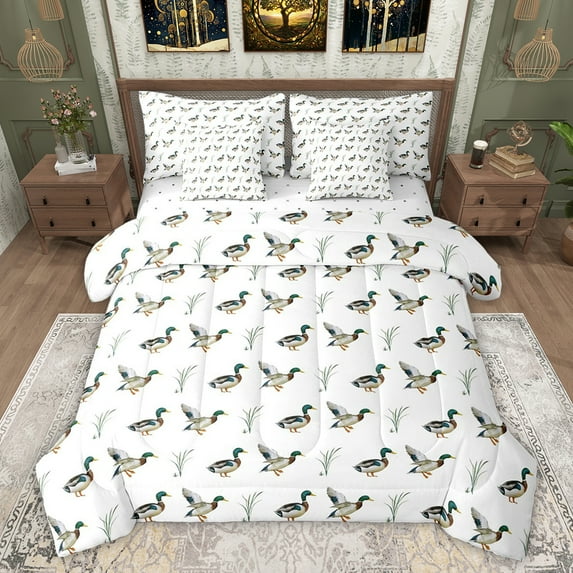 jejeloiu Mallard Duck 7pcs Bedding Comforter Set,Rustic Plants Leaf ...