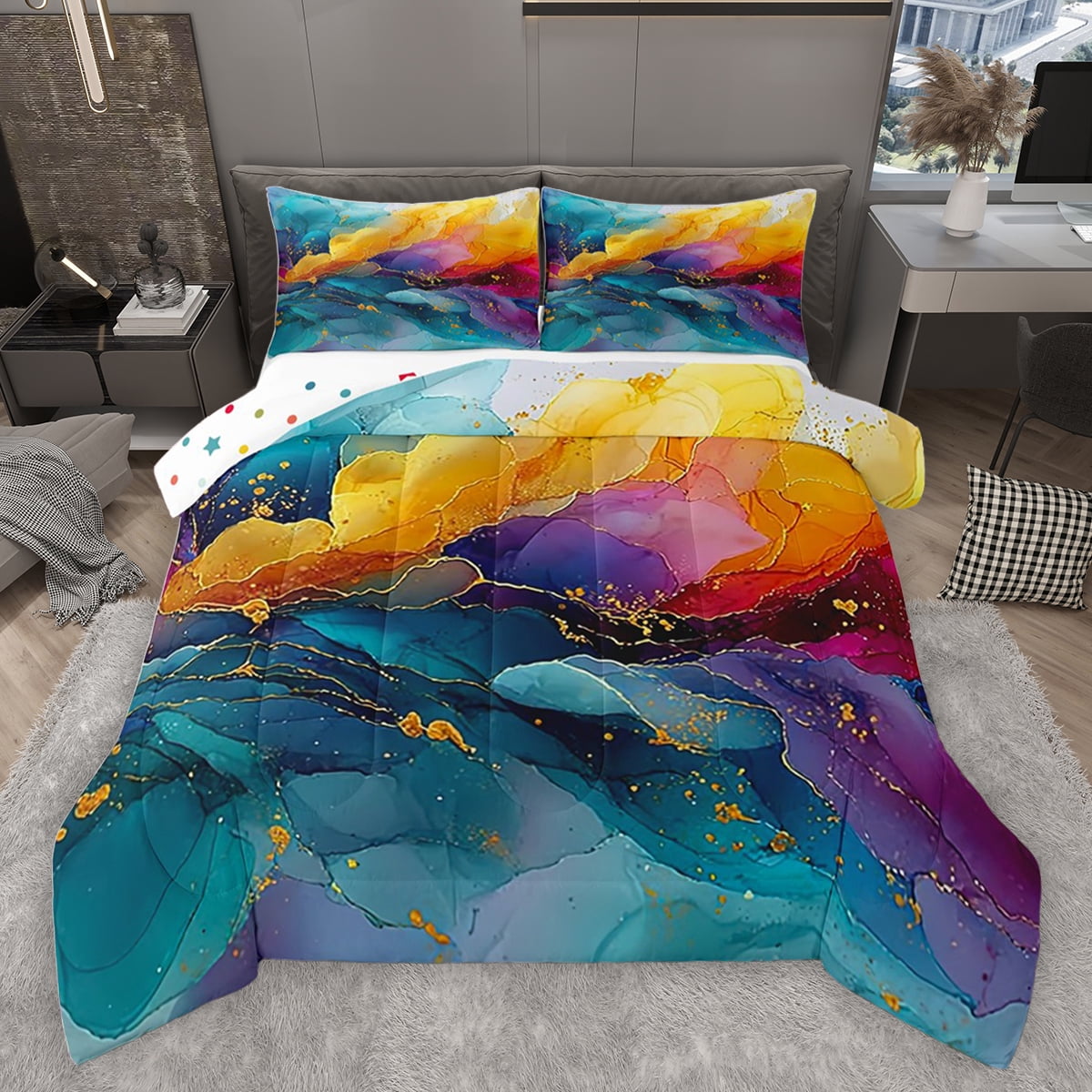 jejeloiu Marble Liquid Queen Comforter Set,Ombre Fluid Watercolor ...