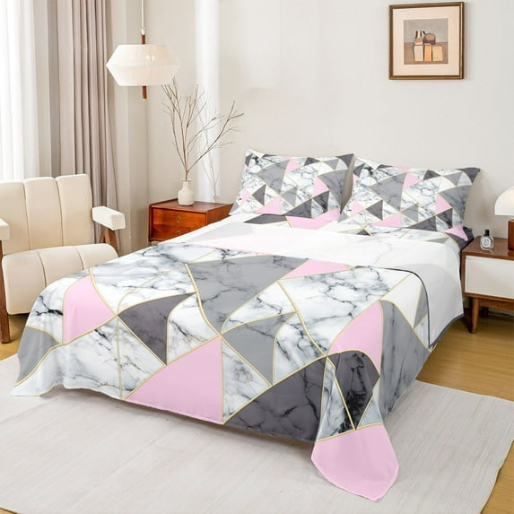 jejeloiu Marble Texture Road Queen Sheet Sets,Modern Geometric Triangle ...