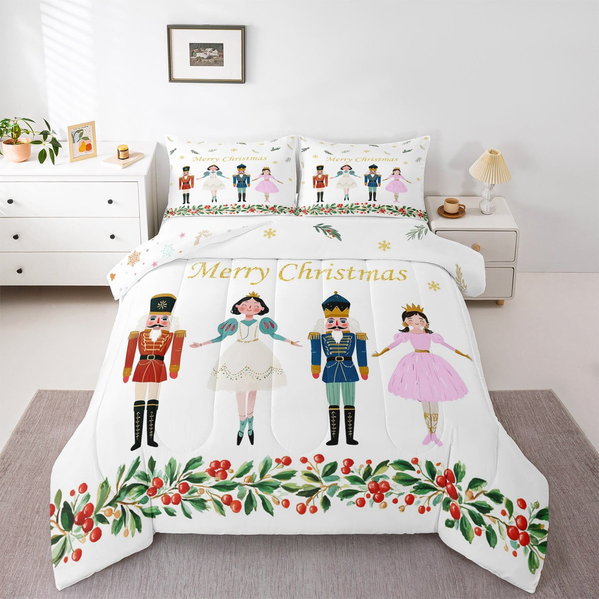 jejeloiu Marry Christmas Bedding Comforter Set,Red Nutcracker Twin ...