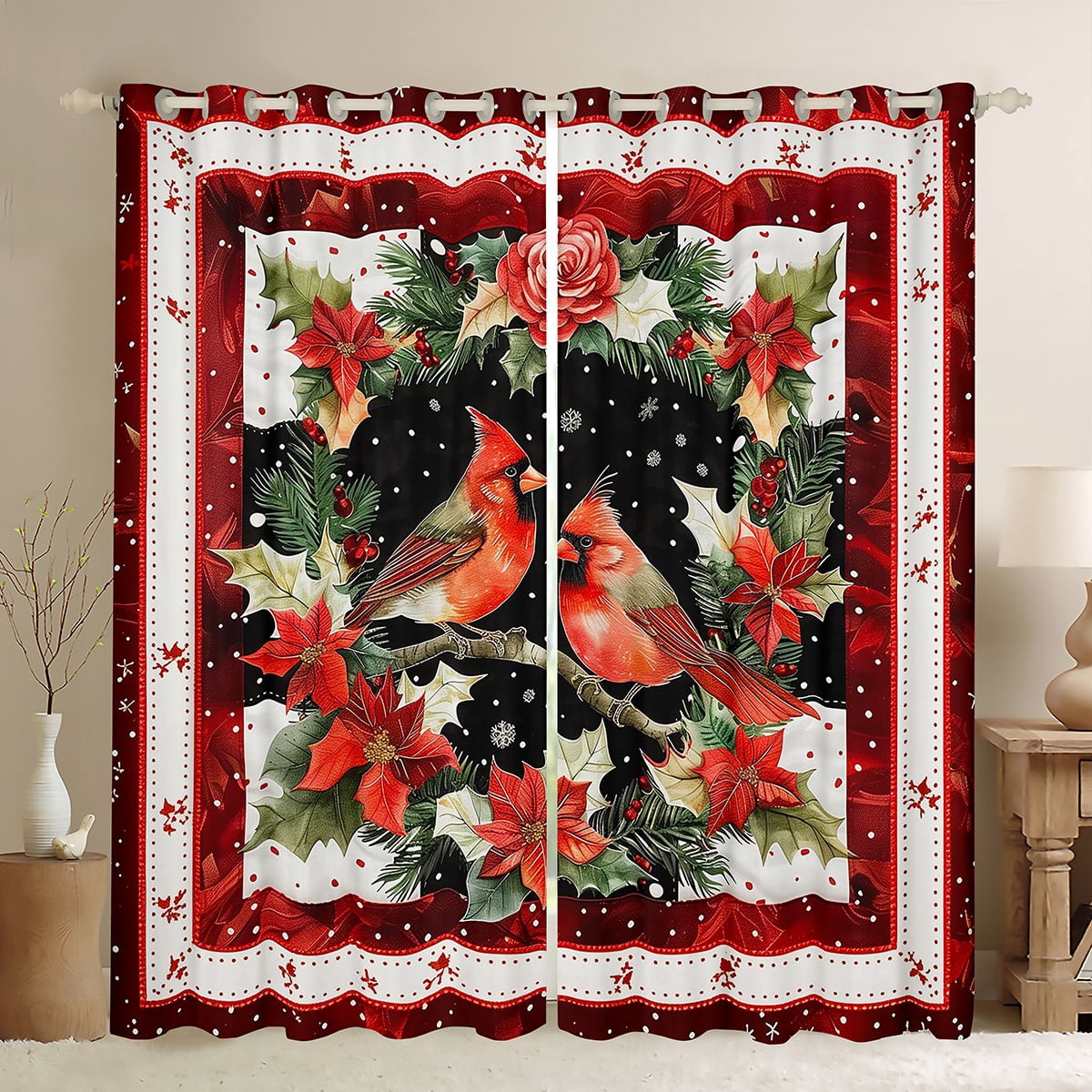 jejeloiu Merry Christmas Black Out Curtains,Red Bird Cardinal Curtains ...