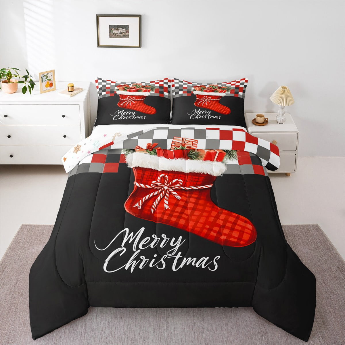 jejeloiu Merry Christmas Full Size Comforter Sets,Christmas Stocking ...