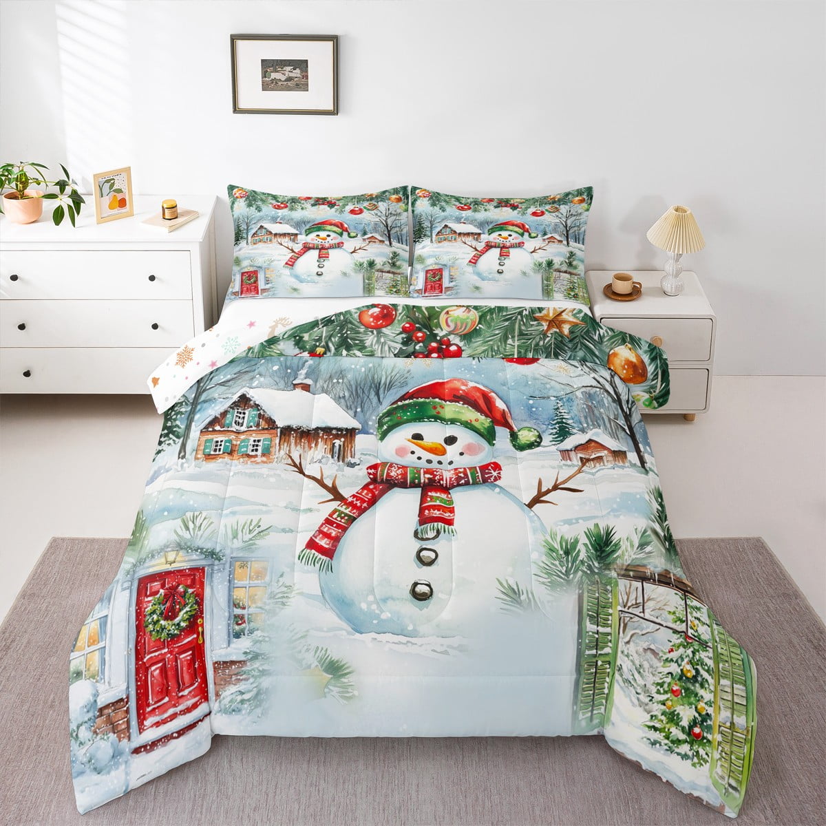 jejeloiu Merry Christmas Full Size Comforter Sets,Kawaii Cartoon ...