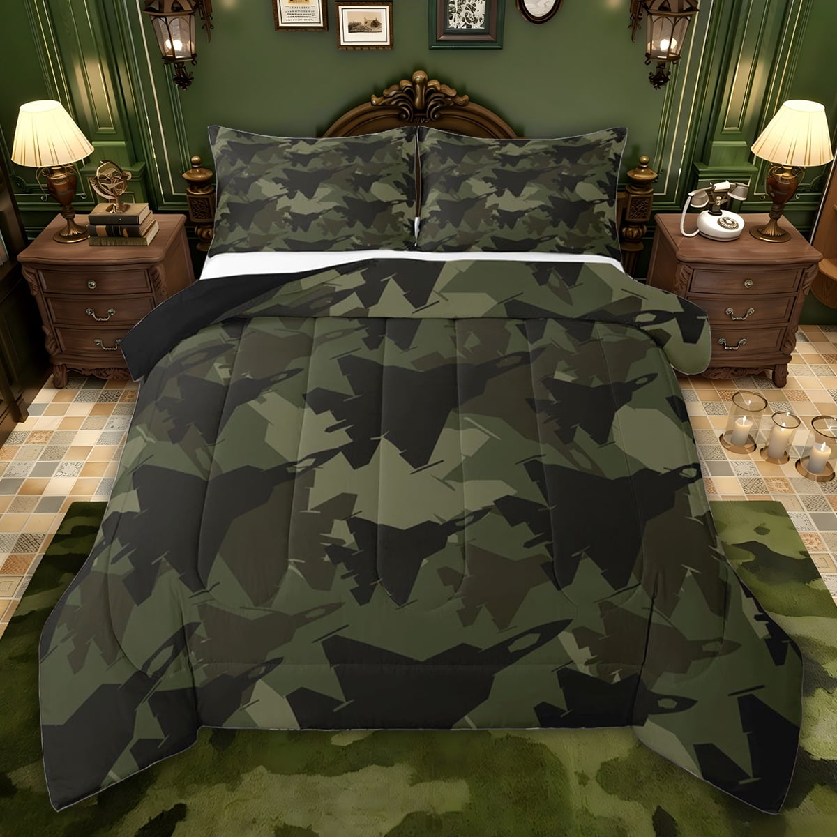 jejeloiu Military Camouflage Full Size Comforter Sets,Retro Airplane ...