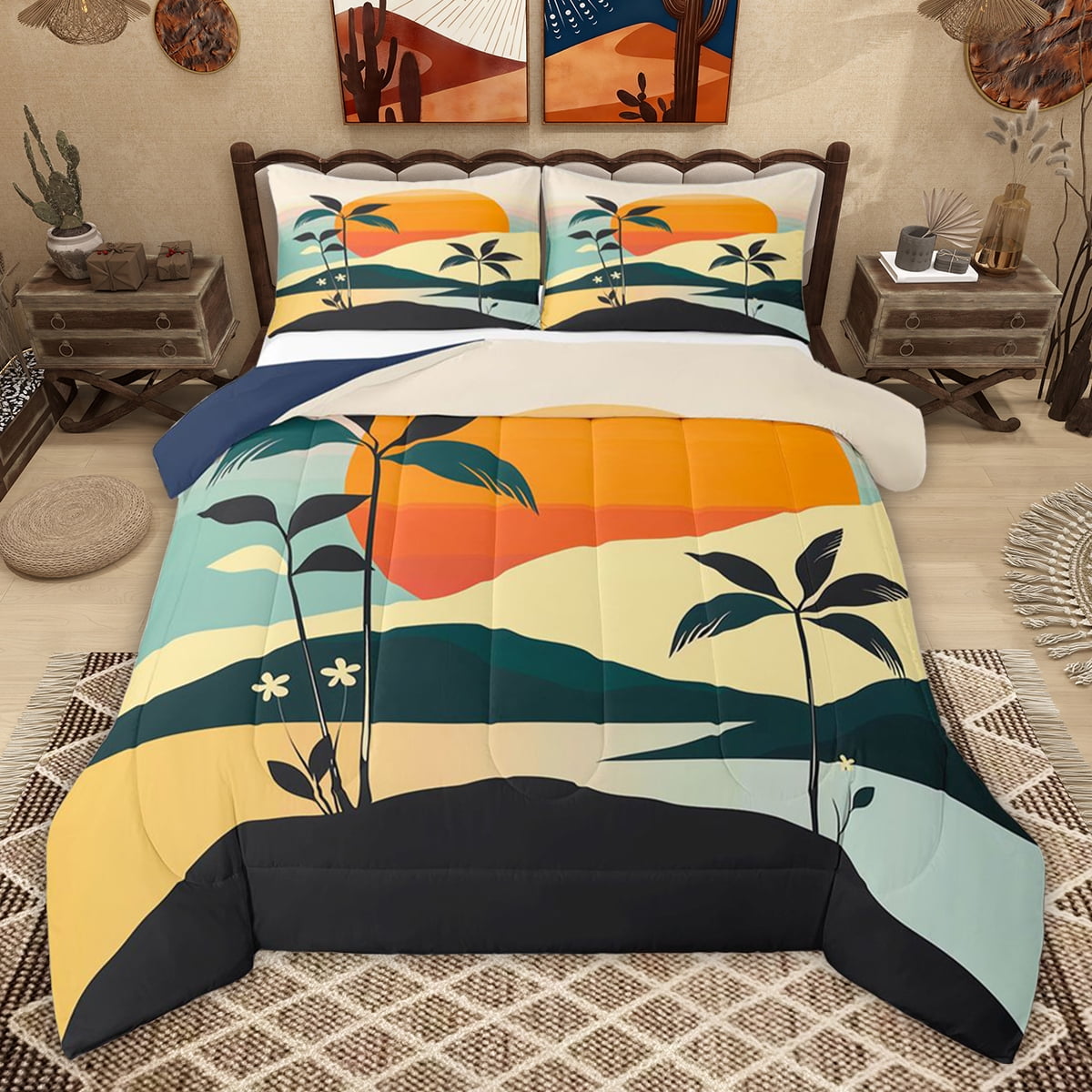 jejeloiu Minimalist Artistic Queen Comforter Set,Nature Scenery Bedding ...