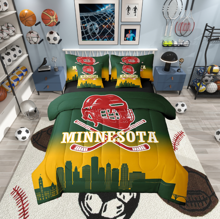 jejeloiu Minnestona Bedding Comforter Set,7 Pieces,Hockey City ...