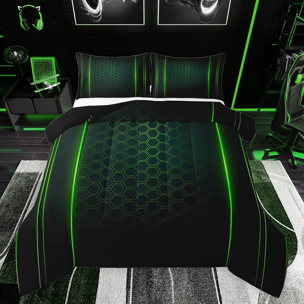 jejeloiu Modern Abstract Geometric Full Size Comforter Sets,Neon ...