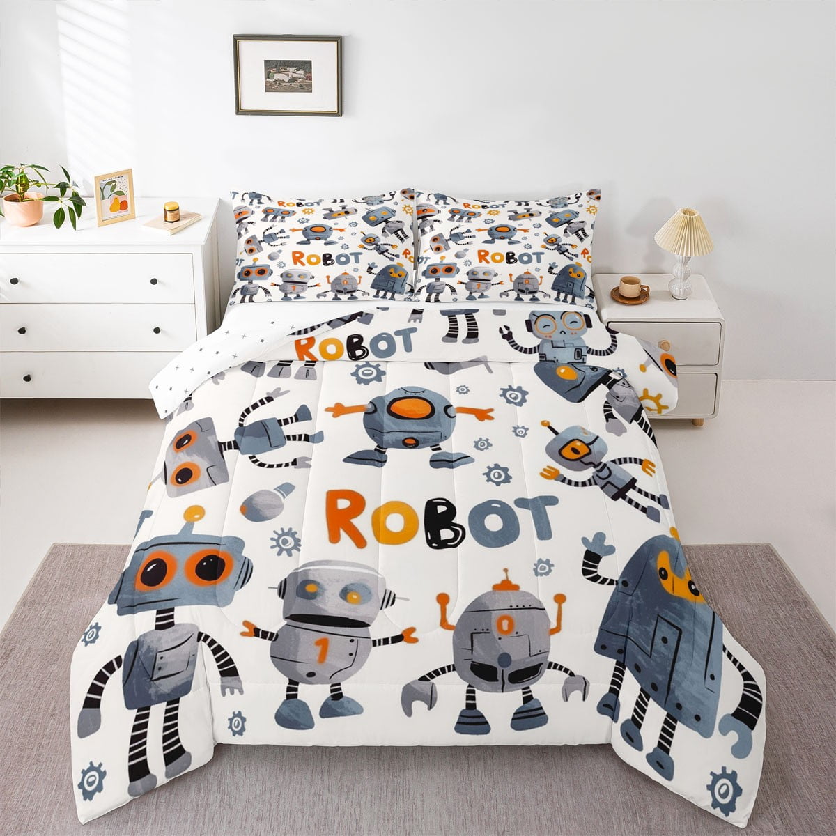 jejeloiu Modern Abstract Machine Queen Comforter Set,Cartoon Super ...