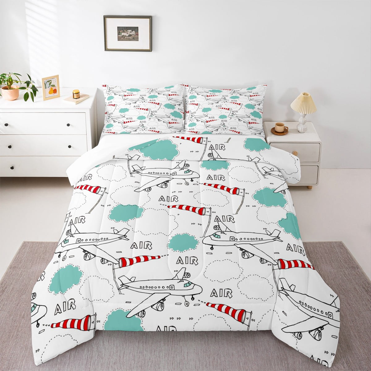 jejeloiu Modern Airplane Full Size Comforter Sets,Aviation Aircraft ...