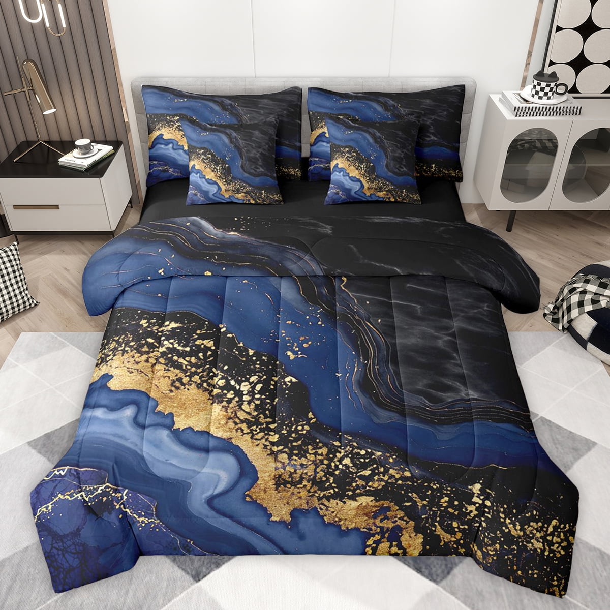 jejeloiu Modern Fluid Artwork 7-Piece Bedding Comforter Set,Marble ...