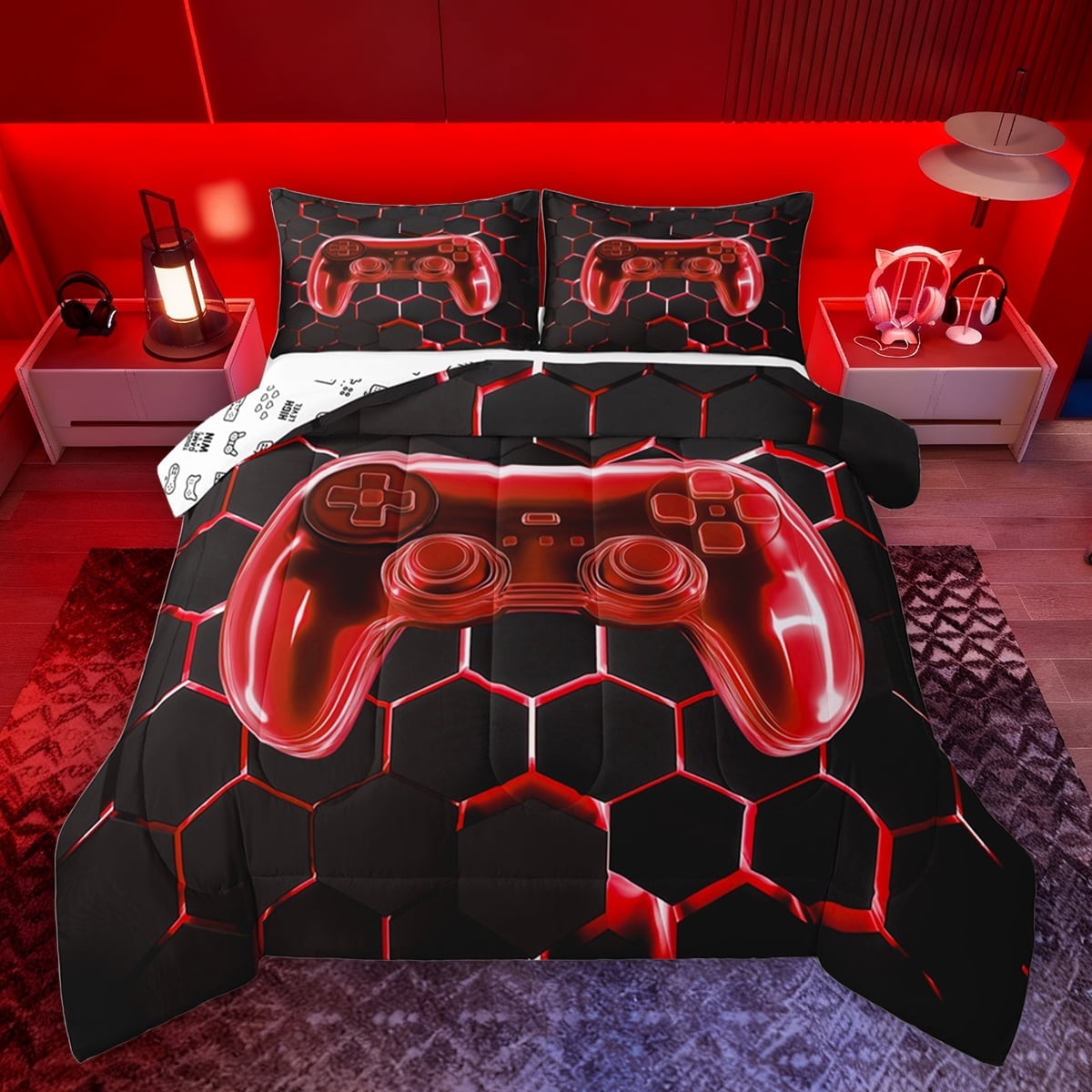 jejeloiu Modern Gamer Gaming Bedding Comforter Set,Cartoon Console Game ...