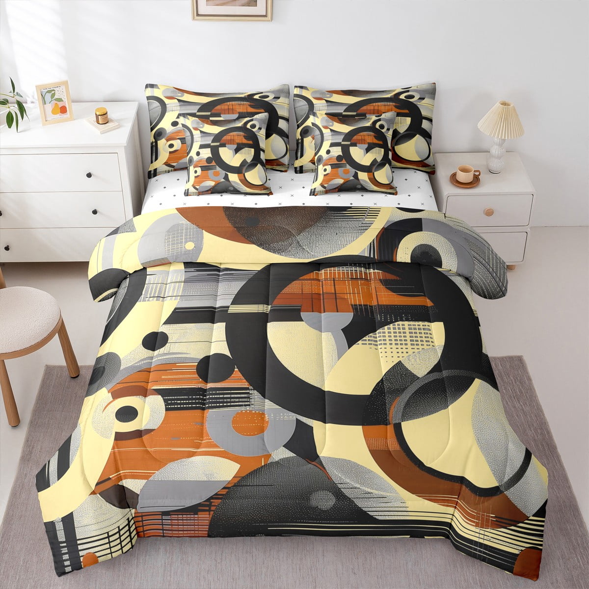 jejeloiu Modern Geometric Circle Bedding Comforter Set 7 Pieces ...
