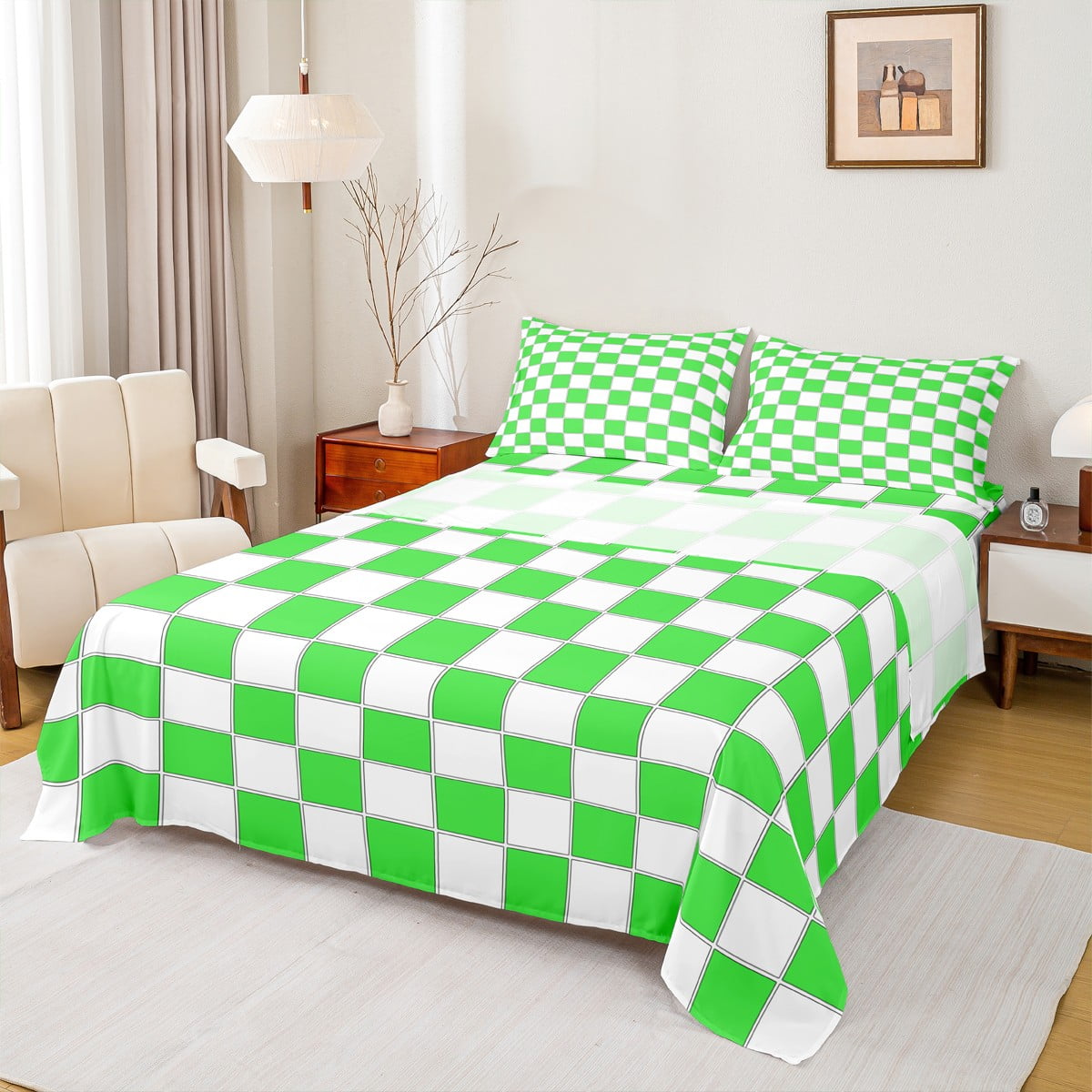 jejeloiu Modern Geometric Geometric Bed Sheets,Minimalist Buffalo ...