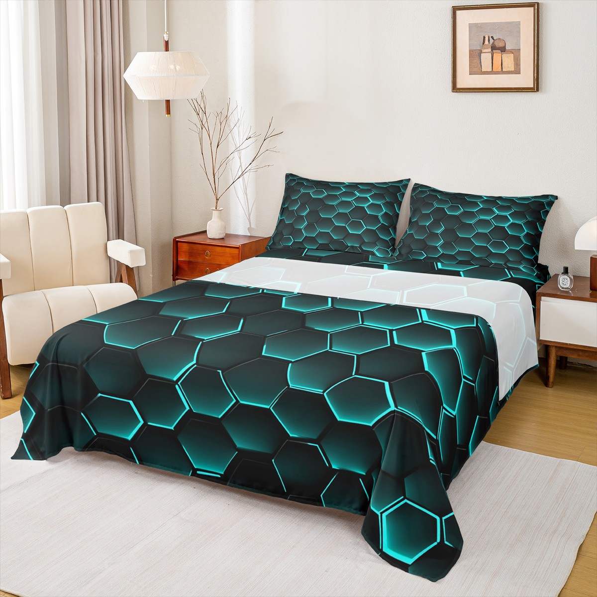 jejeloiu Modern Geometric Honeycomb Full Size Sheets,Abstract 3D ...