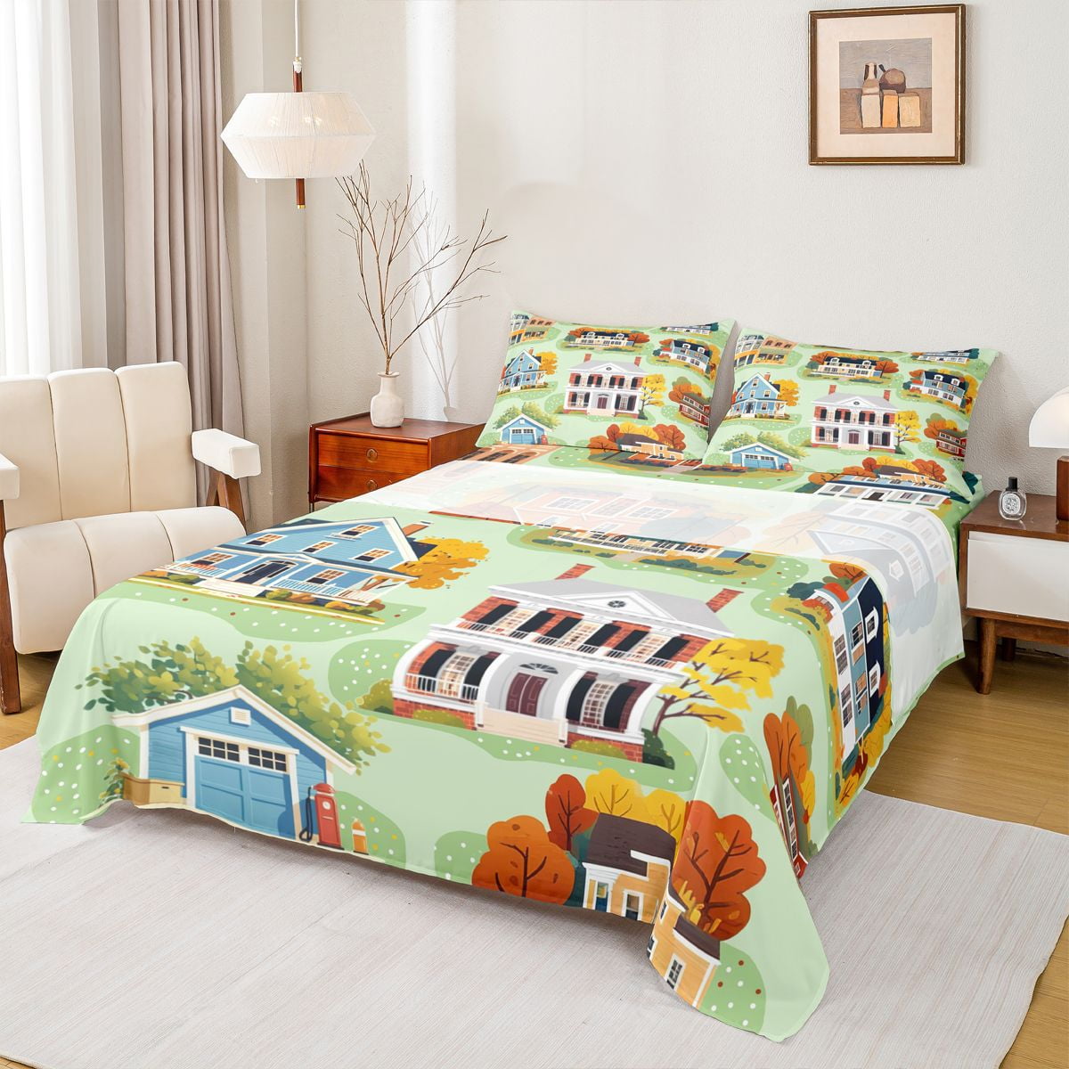 jejeloiu Modern Western City Full Size Sheets,Rustic Farmhouse Cabin ...