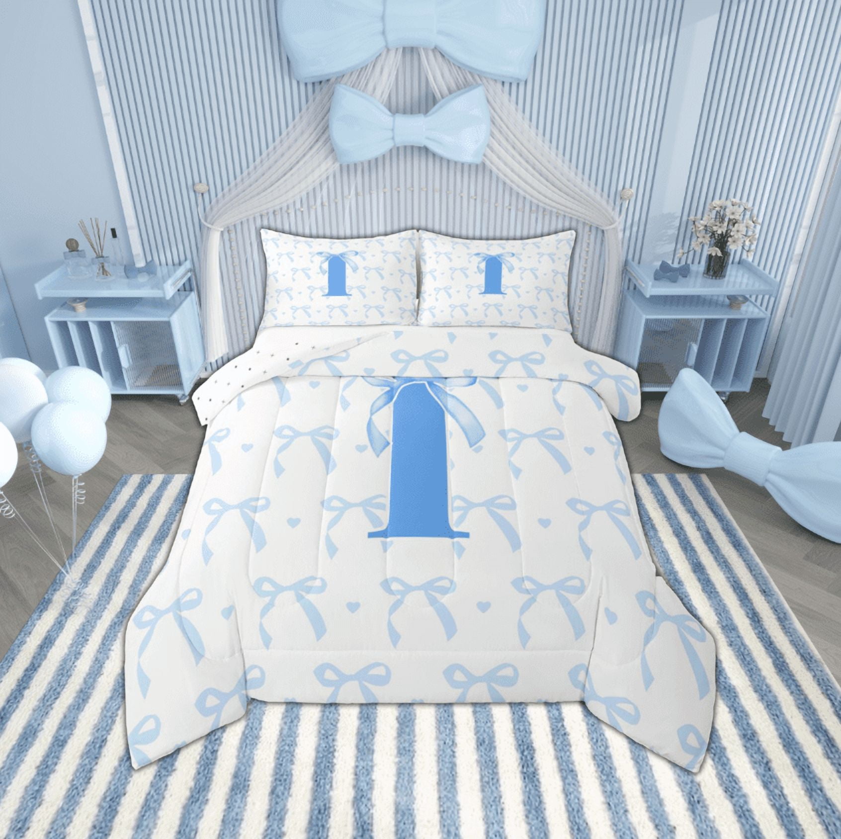 jejeloiu Monogrammed I Bedding Comforter Set,Cute Bow Bowtie Dinosaur ...